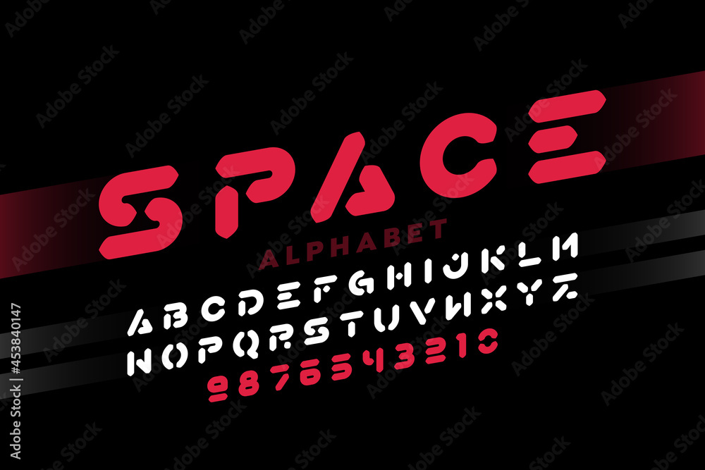 Modern futuristic hi-tech style font, alphabet letters and numbers ...