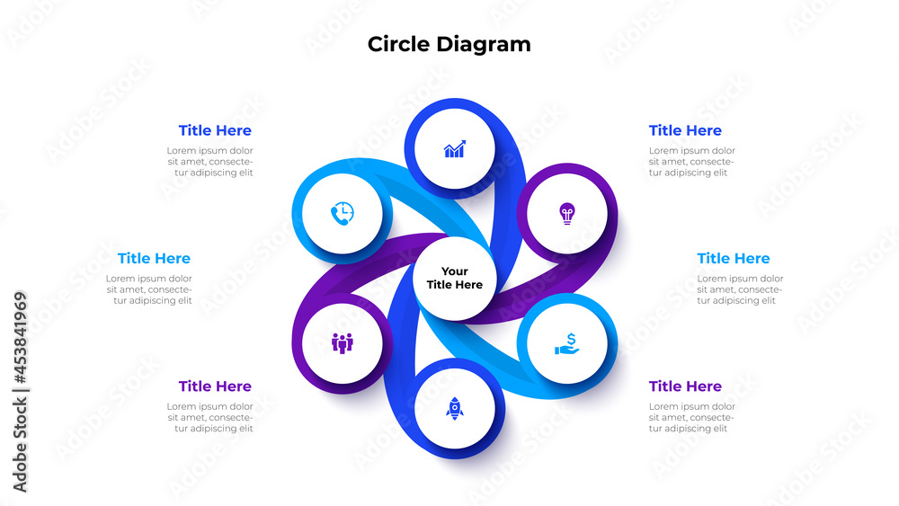 Abstract diagram divided into 6 segments. Concept of six options of ...