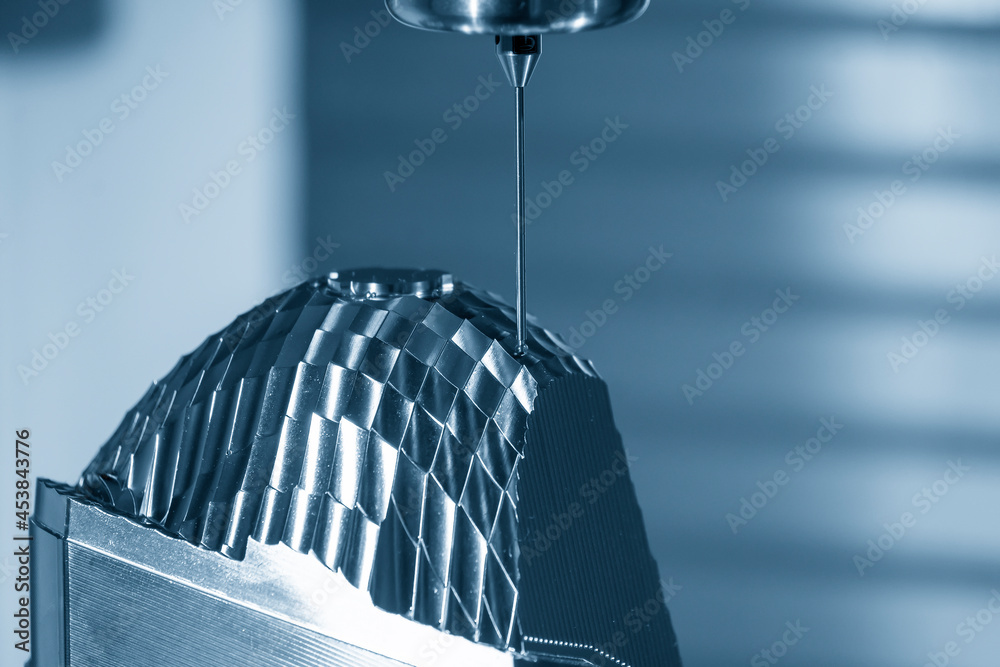 The CMM probe measuring the lens reflection mold part on the CNC ...