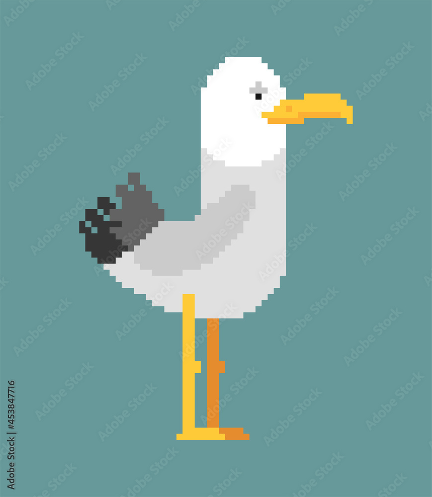 Vetor de Gull pixel art. seagull 8 bit. Sea bird pixelated vector ...