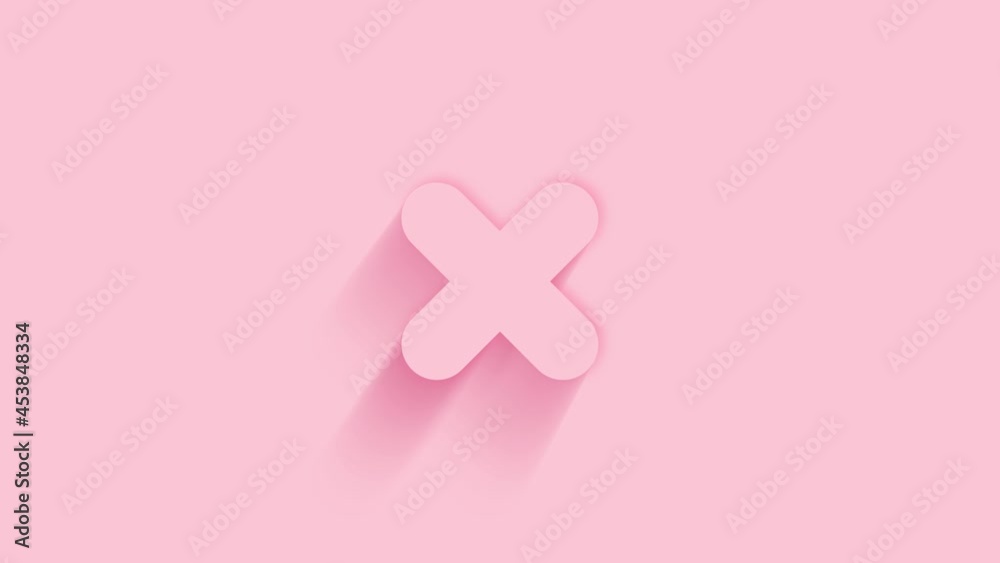Animated cross mark icon with shadow on pink background. Neumorphism ...
