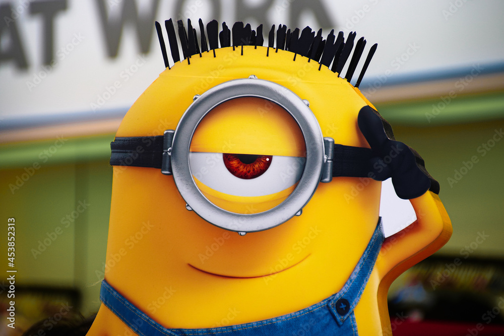OSAKA, JAPAN - Jan 14, 2019 : Close up of HAPPY MINION statue, located ...