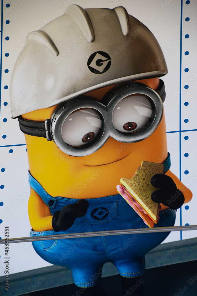 OSAKA, JAPAN - Jan 14, 2019 : Close up of HAPPY MINION statue, located ...