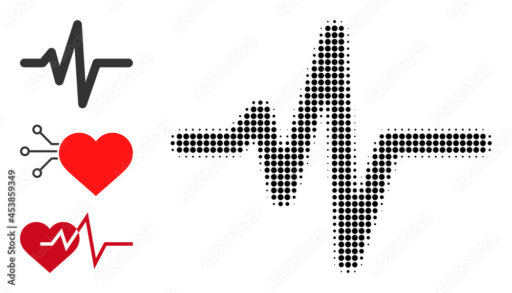 Halftone pulse. Dotted pulse generated with small round pixels. Vector ...