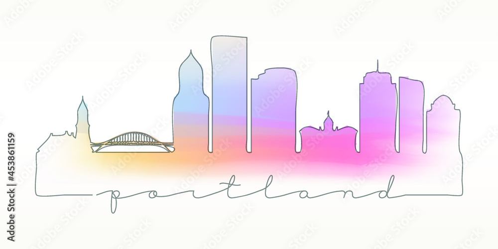 Portland, OR, USA Skyline Watercolor City Illustration. Famous ...