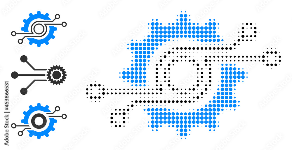 Halftone gear chip. Dotted gear chip generated with small round points ...