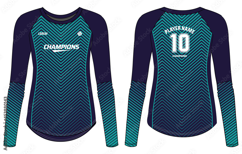 women Long Sleeve Sports Jersey t-shirt design concept Illustration ...