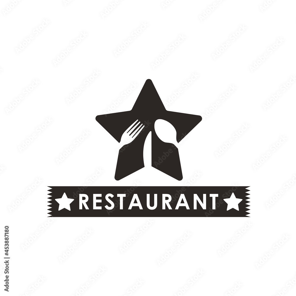 Star food Restaurant logo design with spoon,fork, and knife negative ...