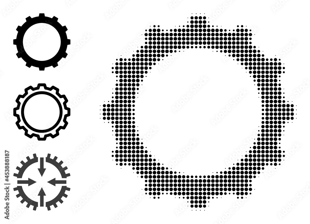 Halftone gear. Dotted gear constructed with small circle elements ...