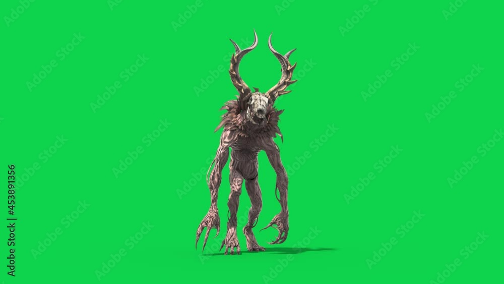Wendigo Green Screen Walks Front 3D Rendering Animation Stock ビデオ ...