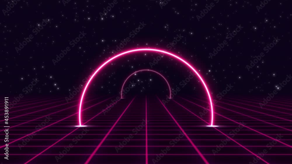 synthwave wireframe net neon arches. 80s style, Retro Futurism ...