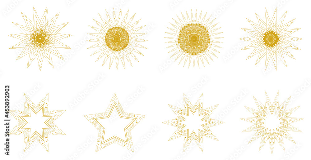 Gold decorative stars in various shapes. Vector illustration Stock ...