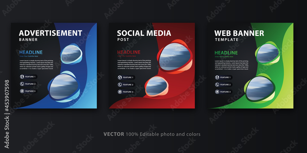 Collection of editable social media post template. Modern square ...