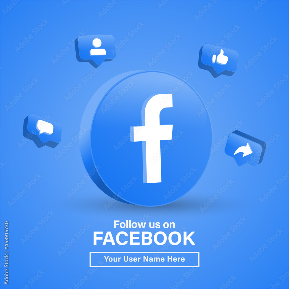 follow us on facebook for social media icons banner in 3d round circle ...