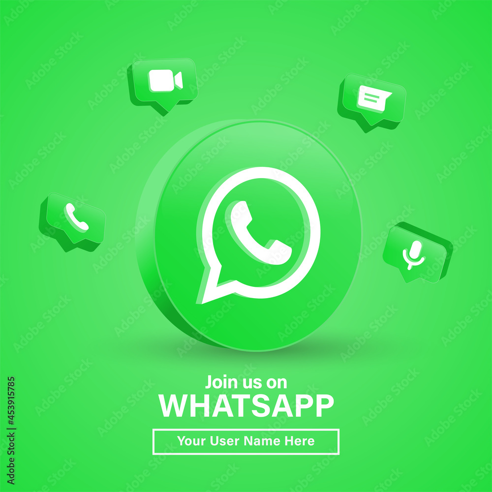 join us on whatsapp for social media icons banner in 3d round circle ...