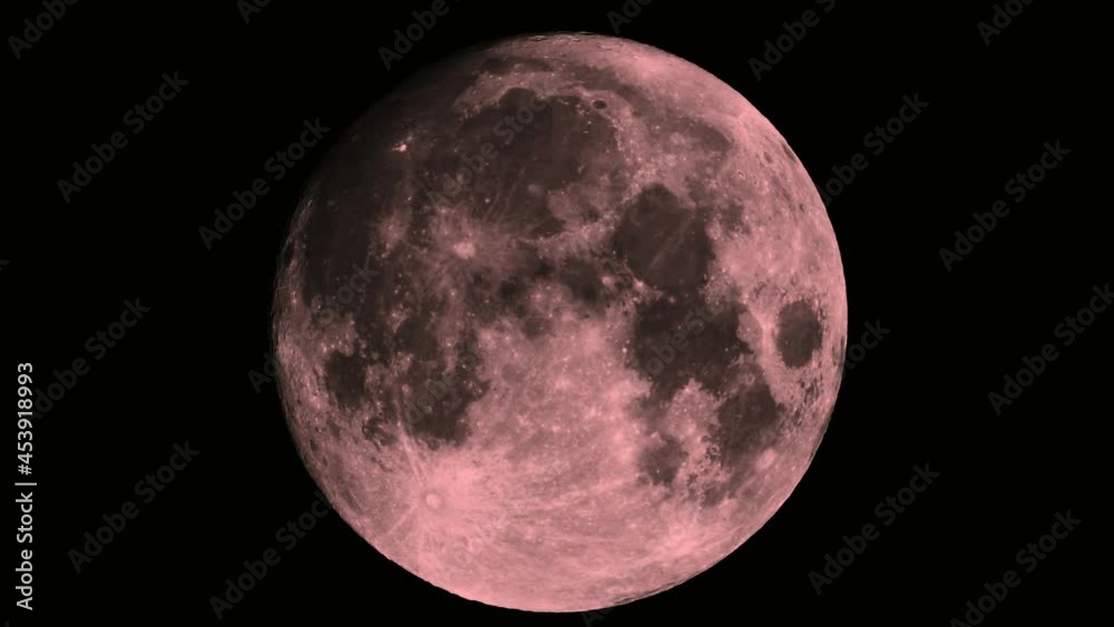 Closeup graded shot of the full moon becomes evil red moon aka blood ...