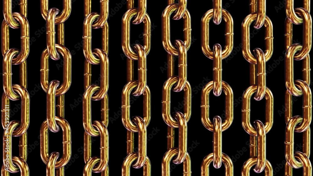 Realistic looping 3D animation of the vertical rotating gold chains ...