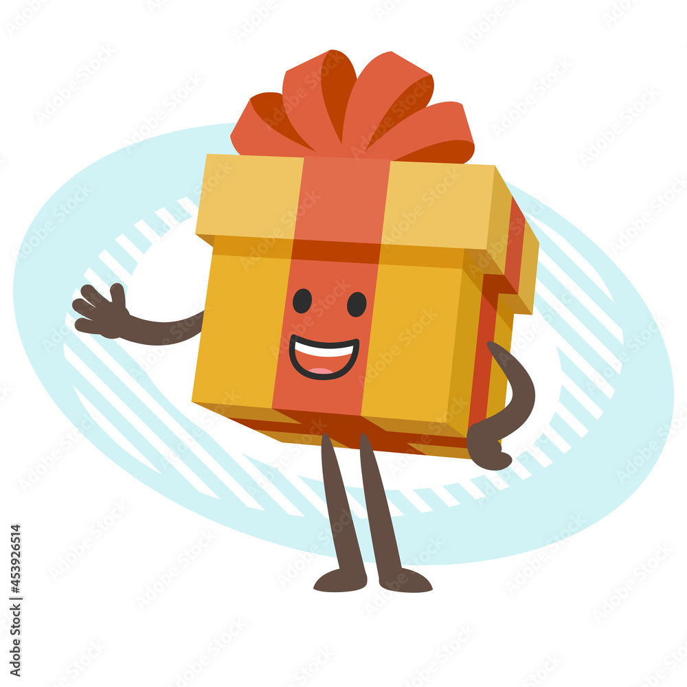 Cartoon Gift Box Character explaining and pointing somewhere with his ...