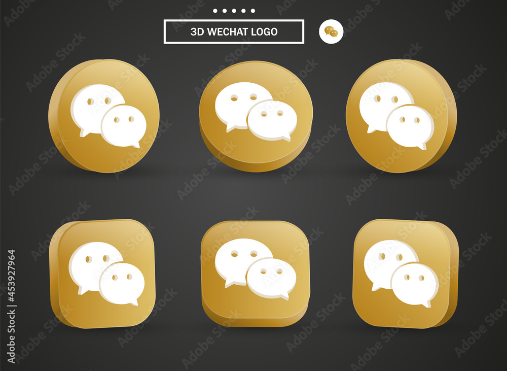 3d wechat logo in modern golden circle, square for popular social media icons buttons - wechat ...