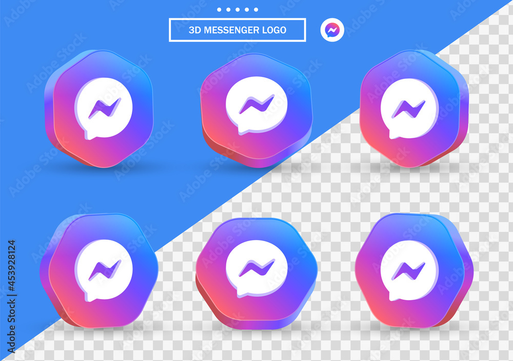 3d messenger logo in modern frame, polygon for popular social media ...