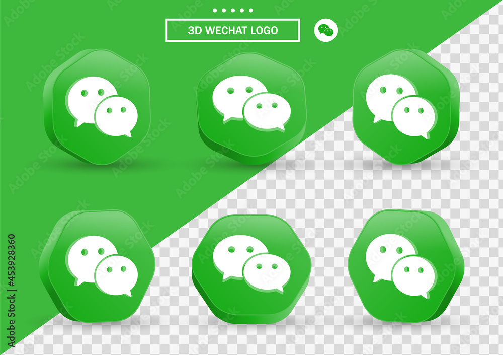 3d wechat logo in modern frame, polygon for popular social media icons buttons - wechat 3d icon ...