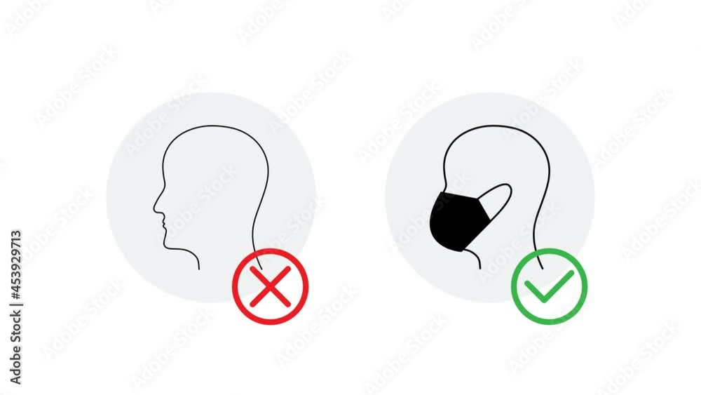 No entry without face mask animation. person wearing a mask and without ...