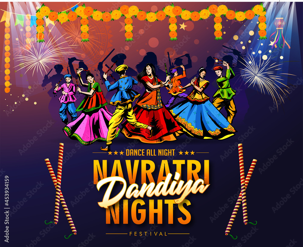 Illustration of couple playing Garba and Dandiya in Navratri ...