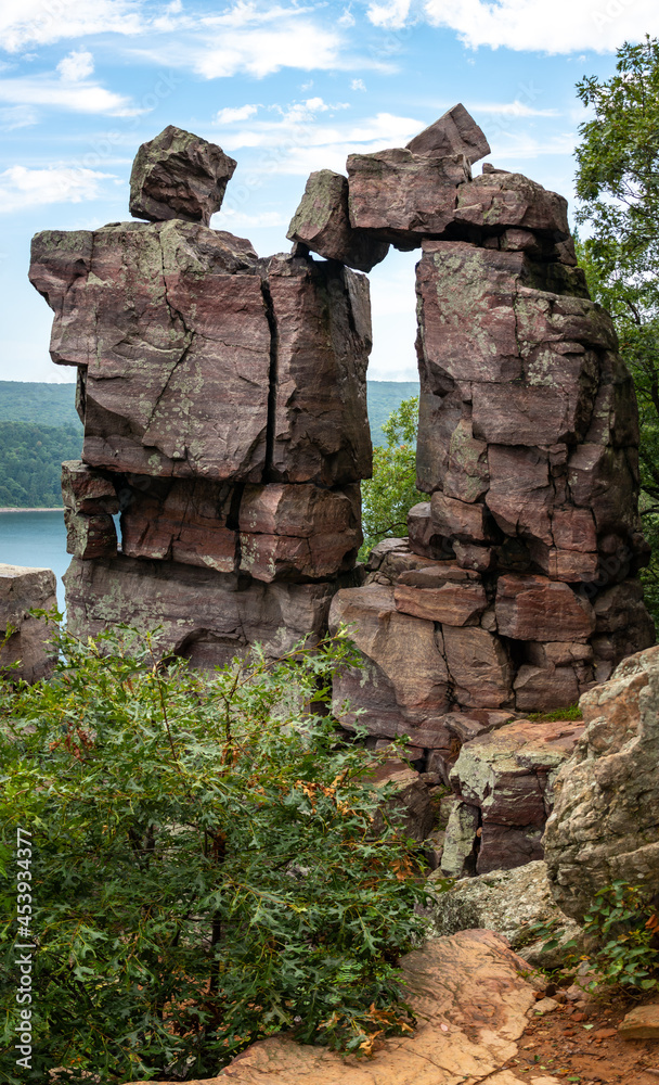 Devils Doorway rock formation overlooking Devils Lake. Devils Lake ...
