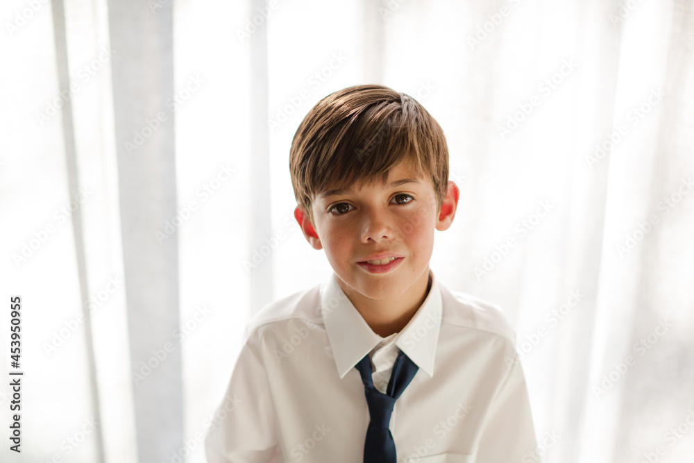 Boy wearing shirt and tie, smiling Stock Photo | Adobe Stock