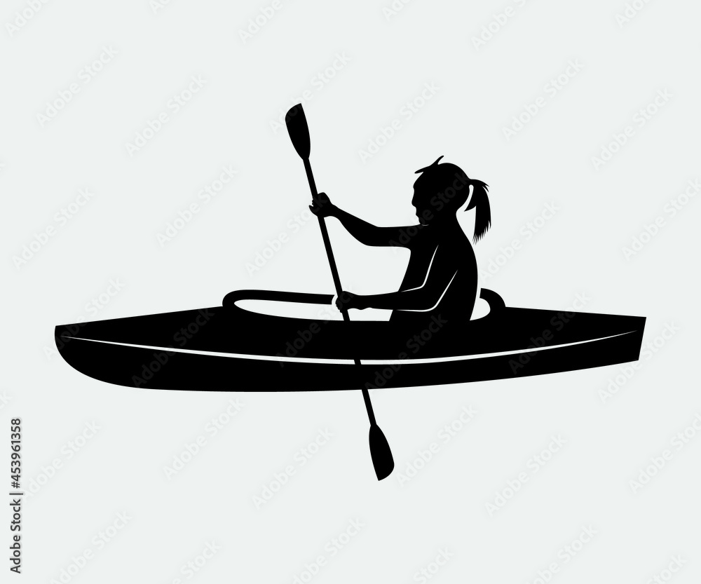 kayak Printable Vector Illustration.Kayaking silhouettes vector. Set of ...