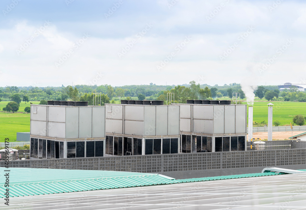 Water cooling tower air chiller on roof top in factory. Stock Photo ...