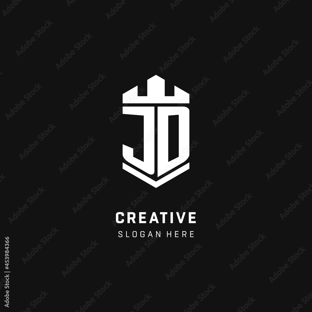 JD monogram logo initial with crown and shield guard shape style Stock ...