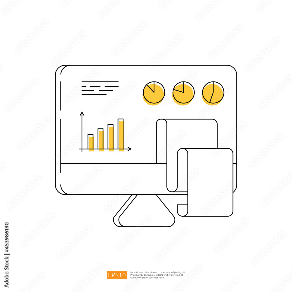 growth chart diagram and pie graph on PC screen monitor. computer ...