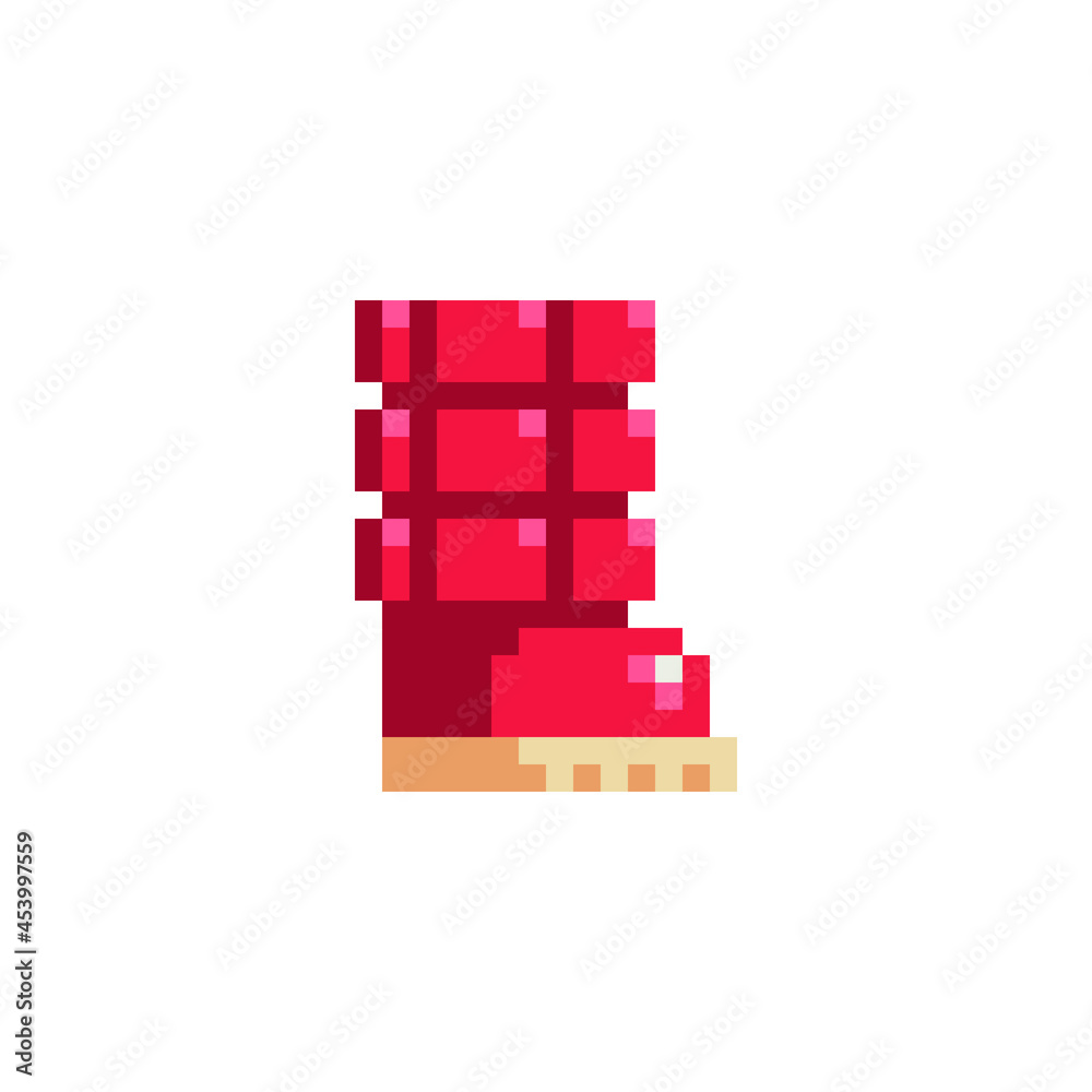 Winter red boot, shoes pixel art icon. Design for stickers, shoe store ...
