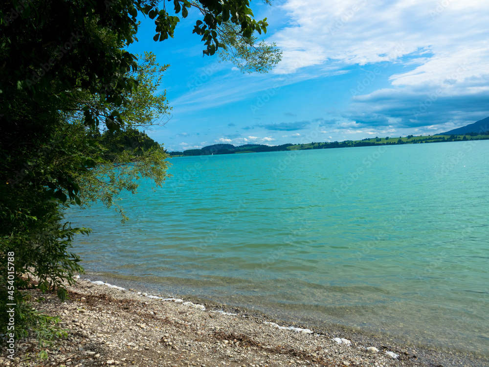 The Forggensee Lake, also known as the Roßhaupten reservoir, near ...