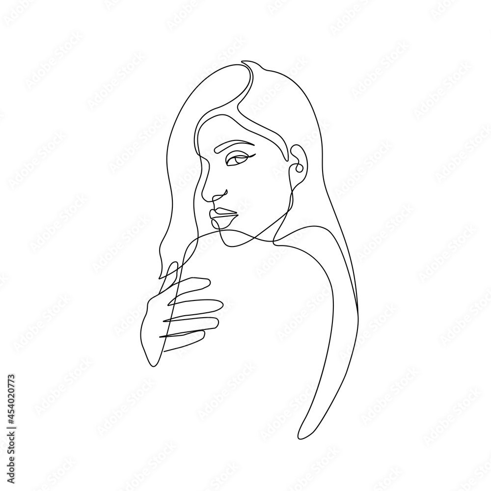 Line Art Drawind of Naked Woman Back. Female Minimalist Black Lines ...
