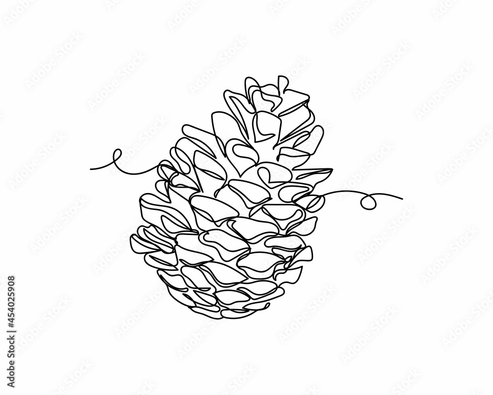Continuous one line drawing of beautiful pine cone icon in silhouette ...