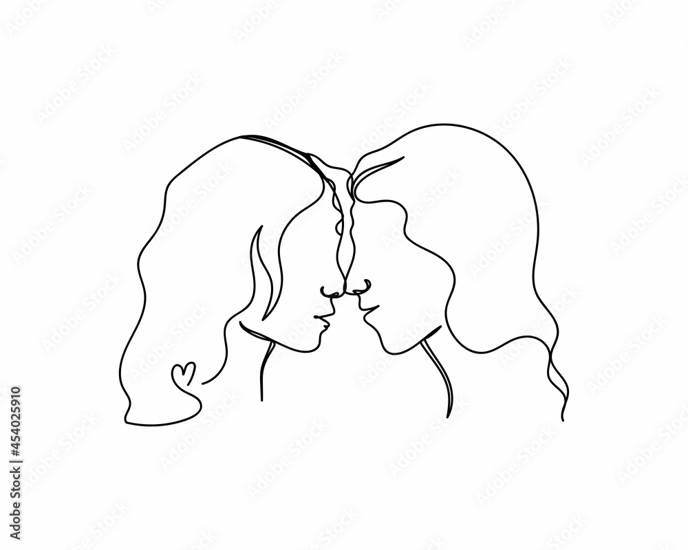 Continuous one line drawing of lesbian lgbtq couple icon in silhouette ...