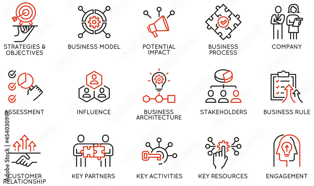 Vector Set of Linear Icons Related to Business Processes, Interaction ...
