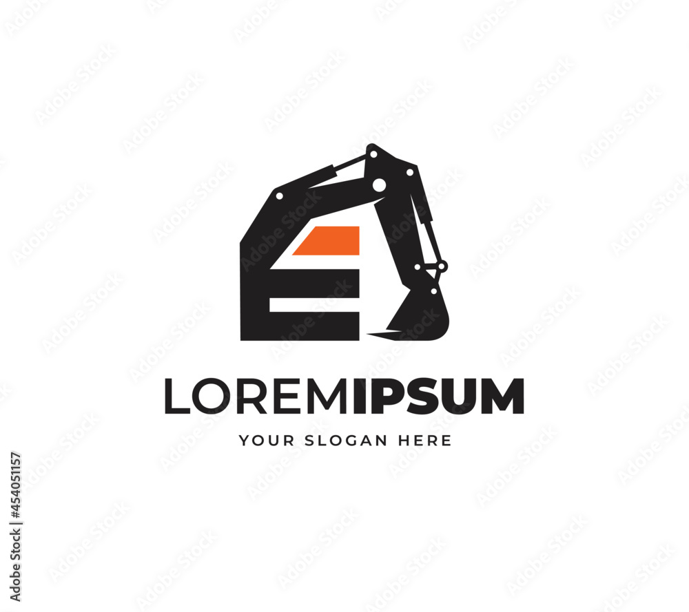 Letter E Excavator Vector Logo Design. Creative Minimalist Letter E ...