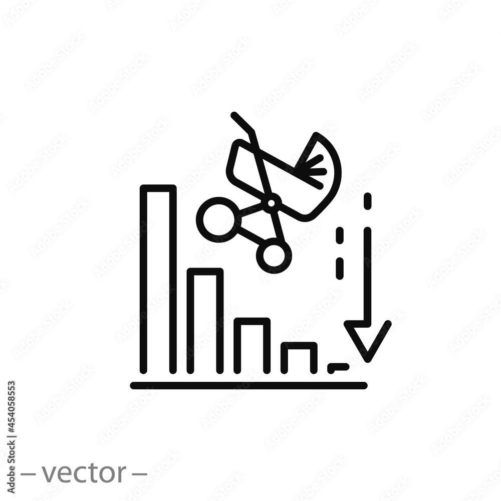 population low and birth rate icon, decrease social development, global ...