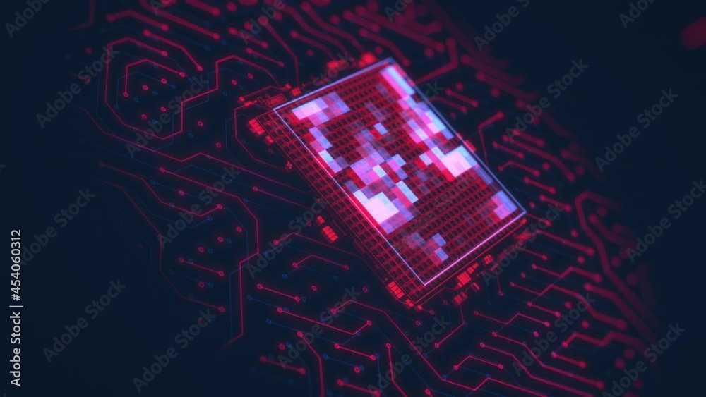 Circuit or Chip integrated in digital hi-tech surface. Sending data ...
