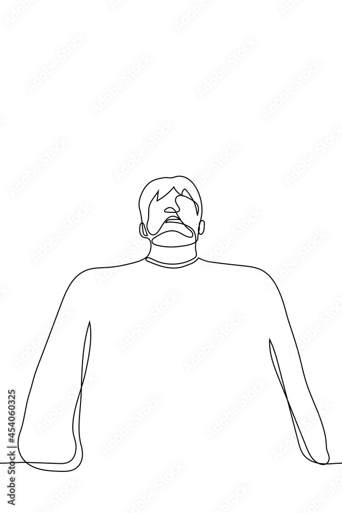 Vetor de man walks, looking down - one line drawing. concept of the ...