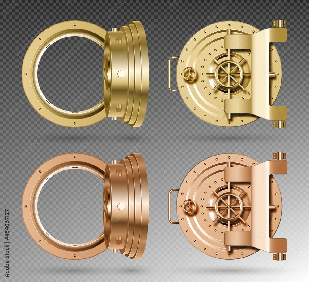 Round golden bank vault doors set on transparent background. Vector ...