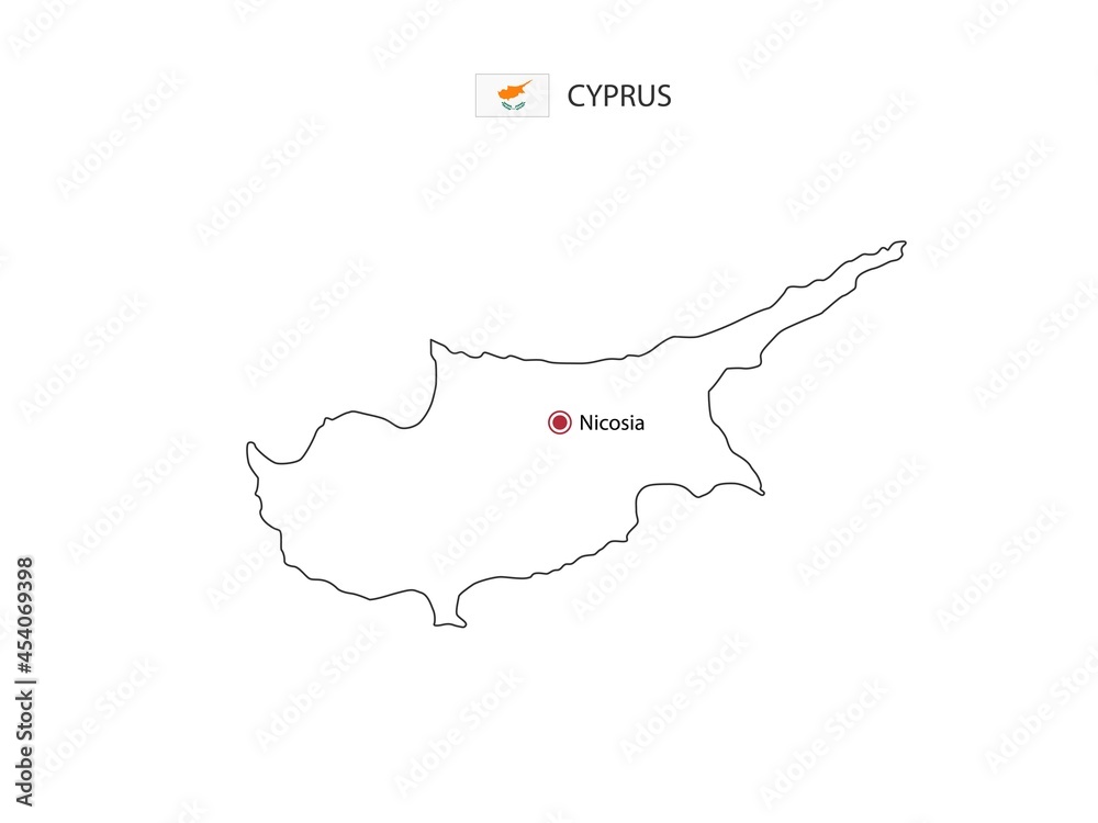 Hand draw thin black line vector of Cyprus Map with capital city ...