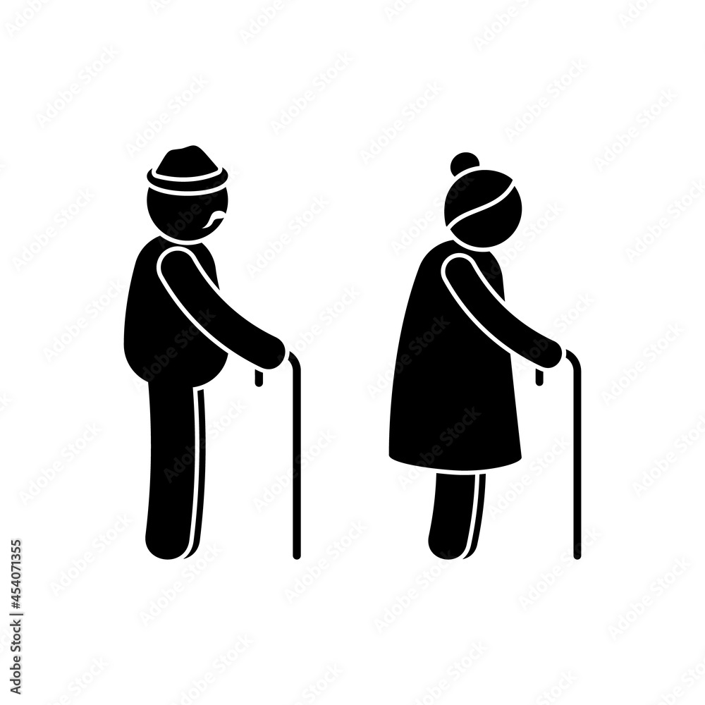 Grandparent stick figure old man and woman vector illustration set ...