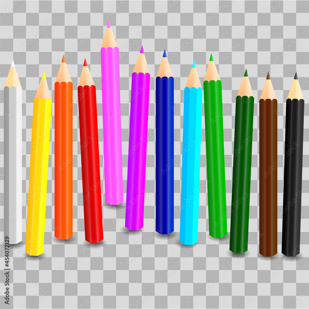 Set of colored pencil collection. Crayons vector on transparent ...