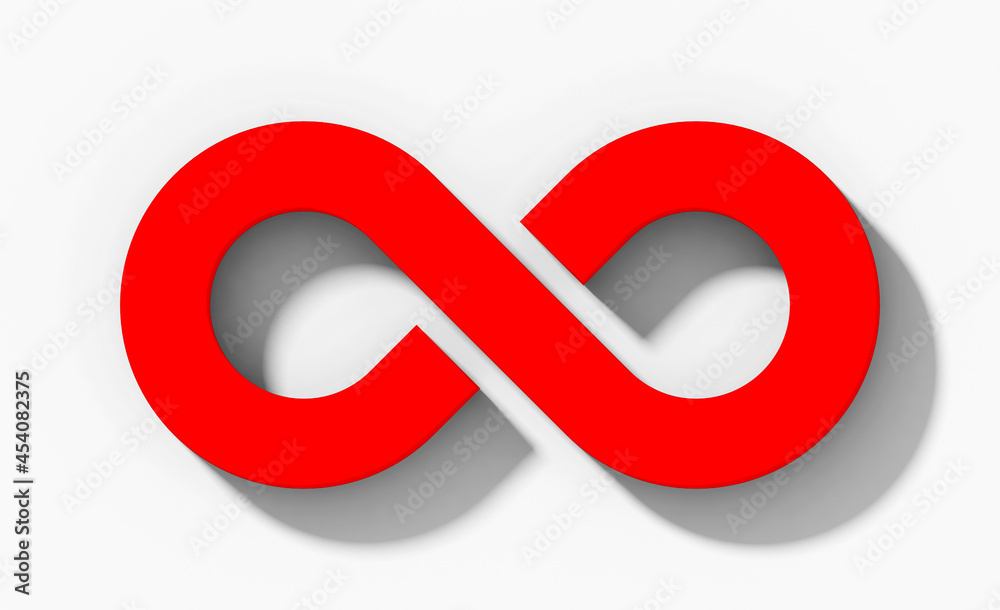 Infinity symbol 3d red isolated orthogonal with shadow on white ...