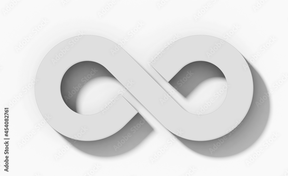 Infinity symbol 3d white isolated orthogonal with shadow on white ...
