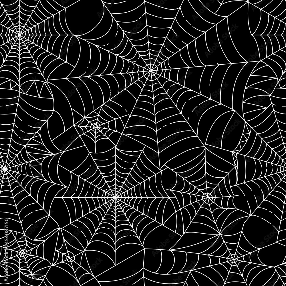 Halloween spider web seamless pattern. Black hand-drawn cobwebs ...